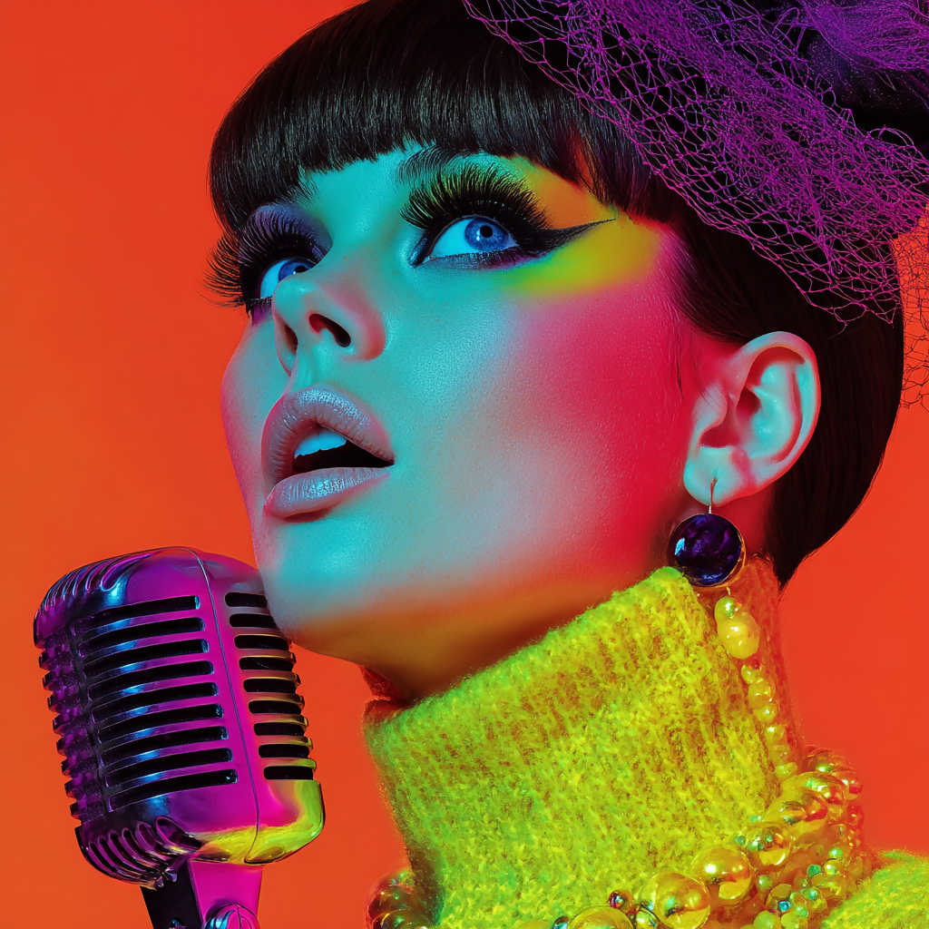 Retro 60s Pop Singer – Neon Style & Beehive Hair