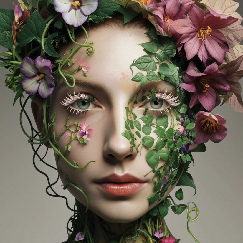 Floral Fusion Portrait - Innovative AI Emporium