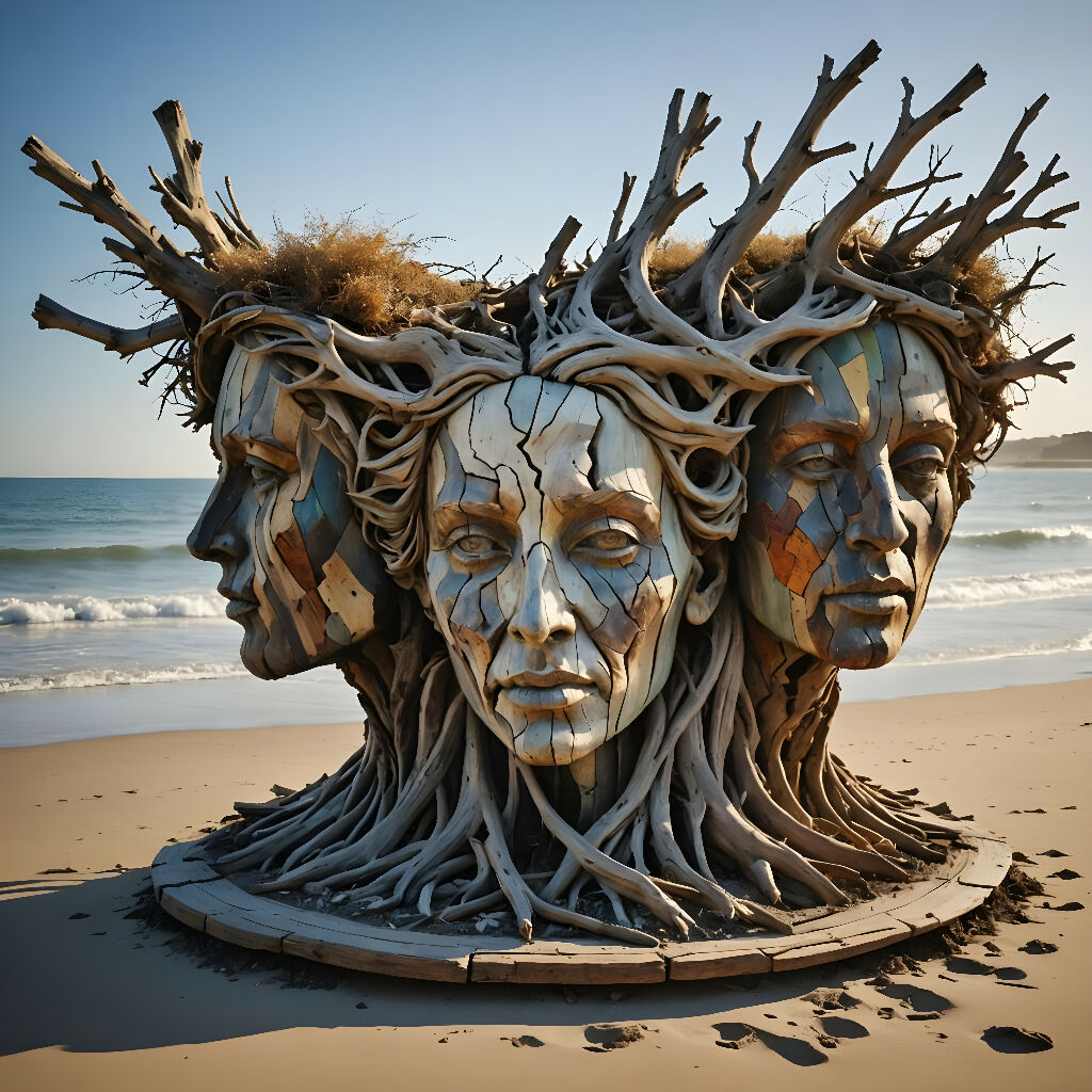 "A Wooden Statue Of Three Sea Goddesses"