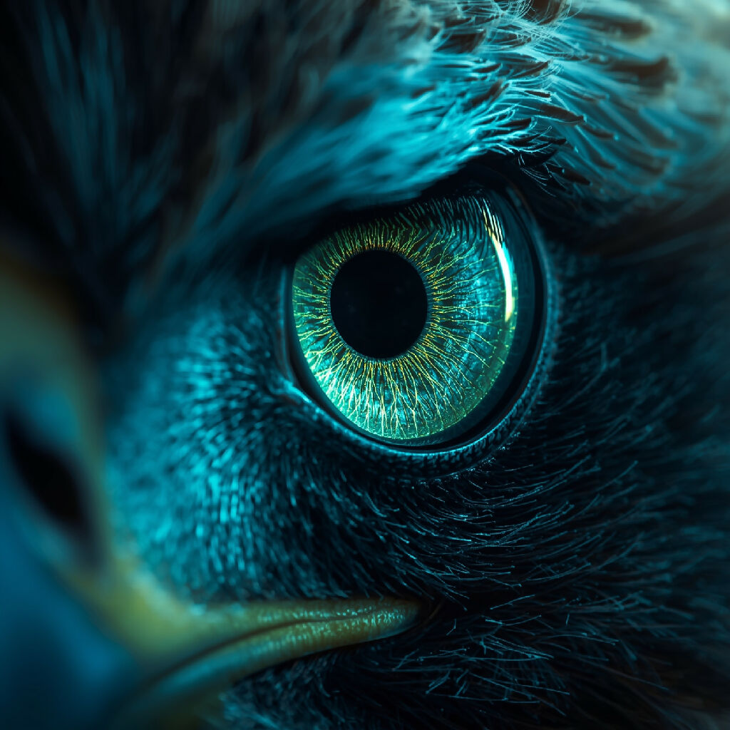Hyper-realistic close-up of eagle retina with intricate nerve connecti