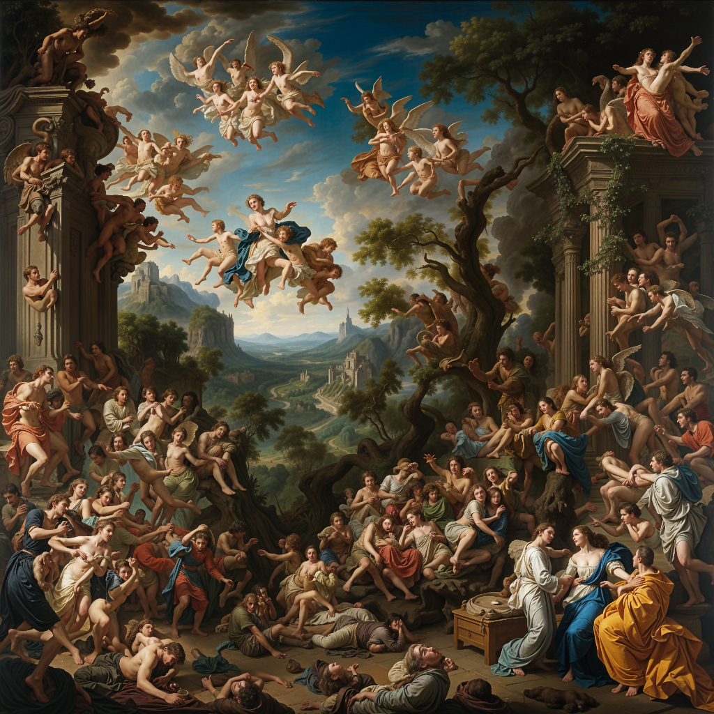 The Ascension of Amara: A Divine Gathering - Classical Painting Story