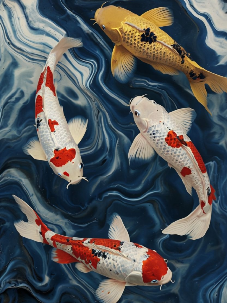 Vibrant Koi Fish Digital Art Abstract Water Print for Modern Feng Shui