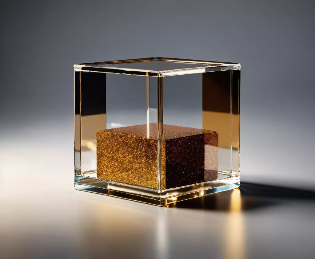 Cube,clear glass, neutral background,
