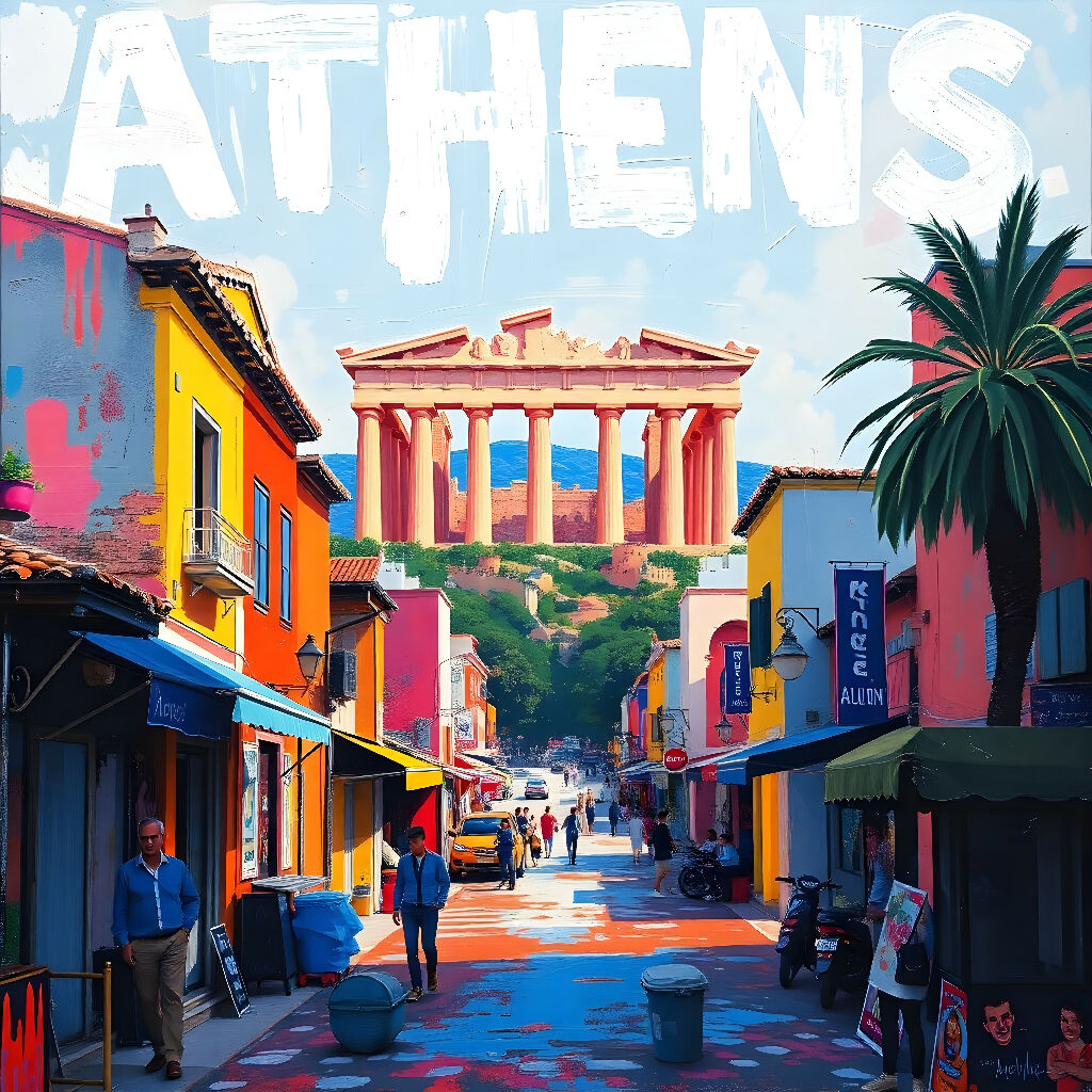 Athens oil painting poster