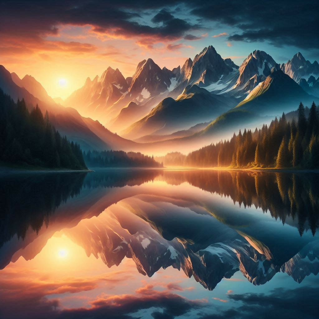 Golden Tranquility: Sunset Over Alpine Reflections