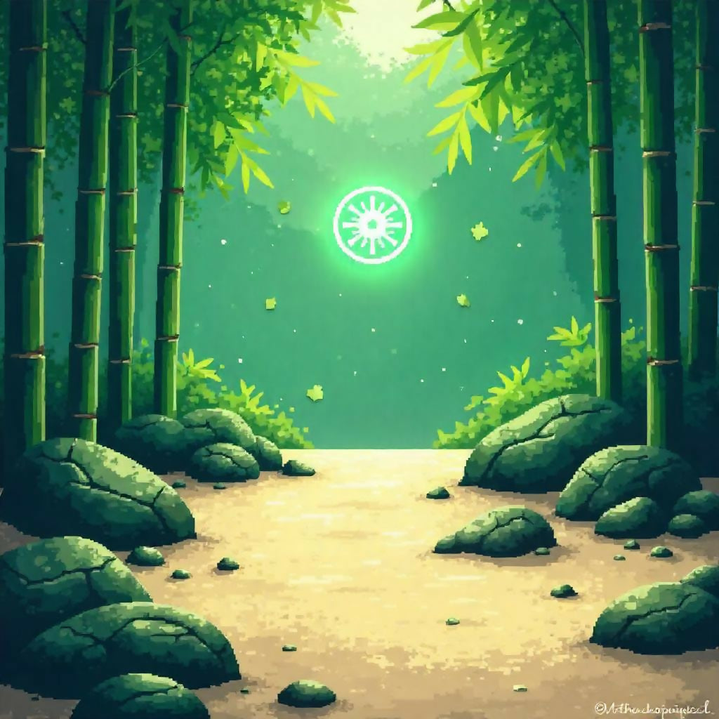 Magical Bamboo Forest with Glowing Symbol – AI-Generated Digital Art