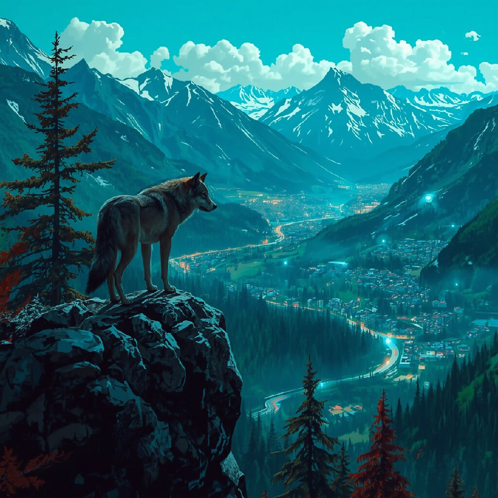 Wolf on mountain ledge