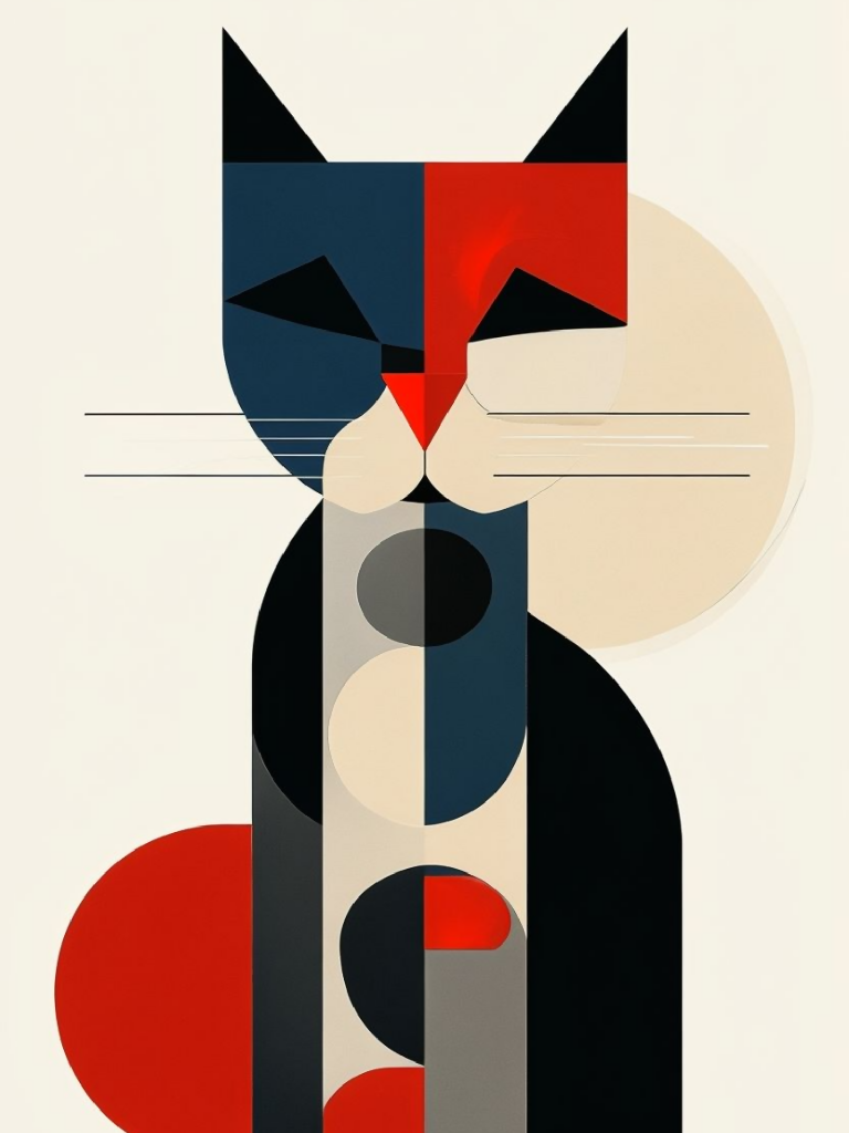 Abstract Geometric Cat Portrait, Digital painting, minimalist art,