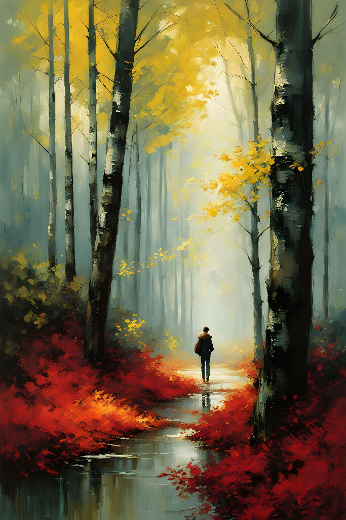 Nature, Landscapes, Birch Forest, Vibrant Colors, Impasto, Oil Pain...