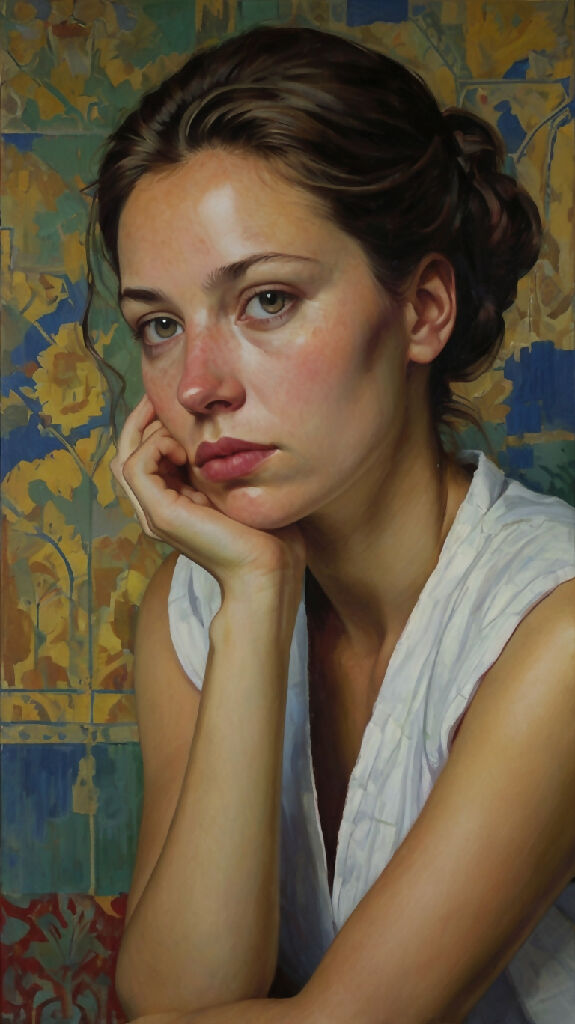 Quiet Reflection: Woman in Thoughtful Pose Painting