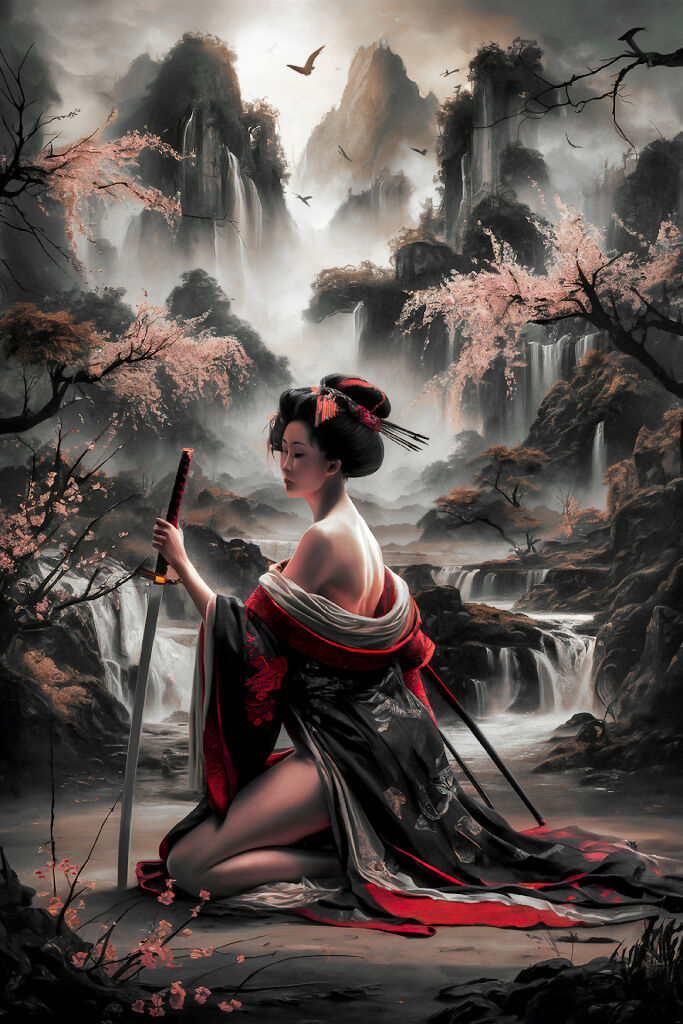 Oriental Oil Painting Of Gorgeous Naked Geisha