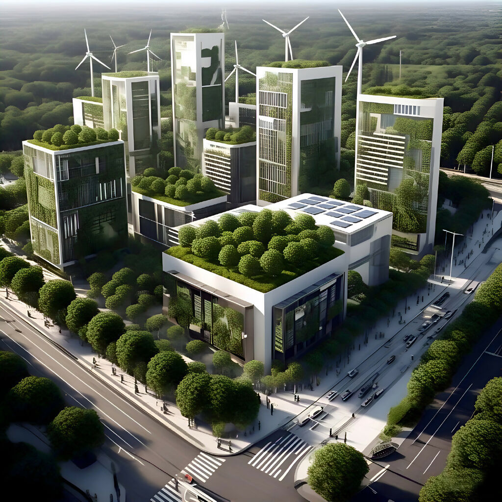 Eco-Futuristic Urban Oasis AI Art - Sustainable Cityscape