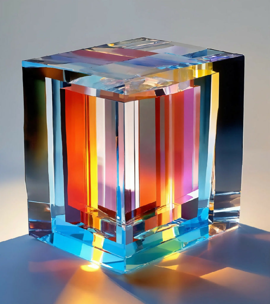 Chromatic Serenity: A Multi-Colored Acrylic Crystal Block Sculpture...