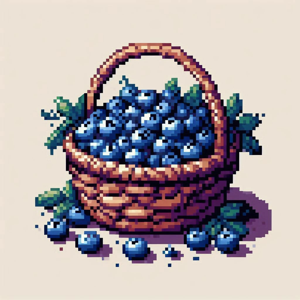 Blueberries in a basket, pixel art