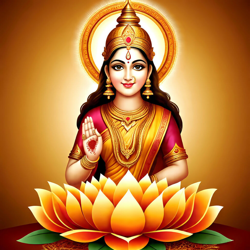 Radiant Goddess Portrait AI Art Golden Lotus Blessing