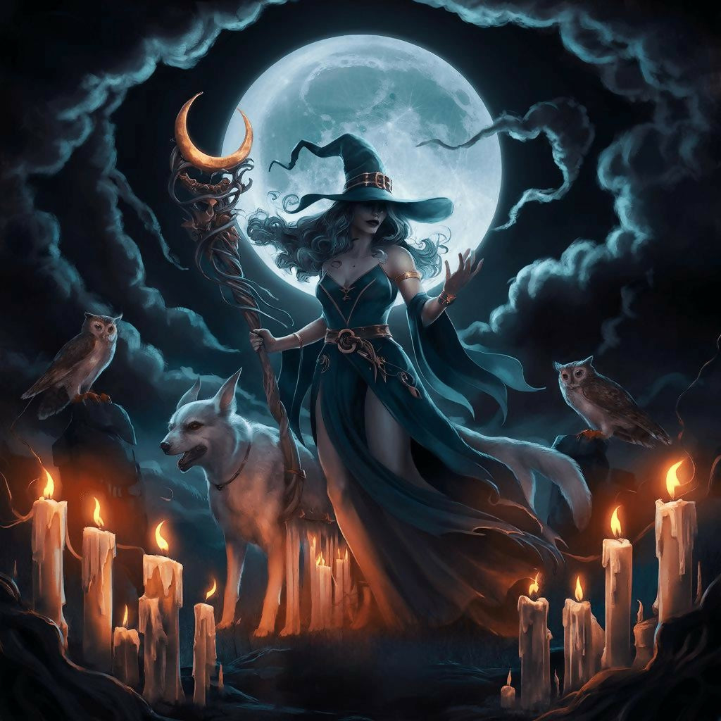 Moonlit Enchantress Digital Art Print: Witch Art, Fantasy Print