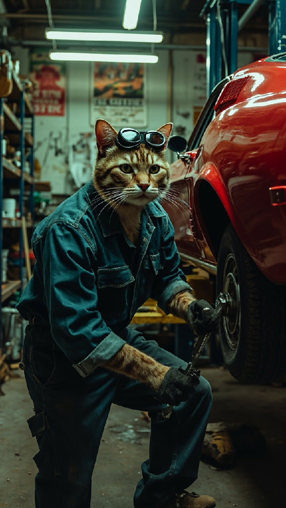 Cato the Mechanic Mustang – AI-Generated Anthropomorphic Cat in Mec...