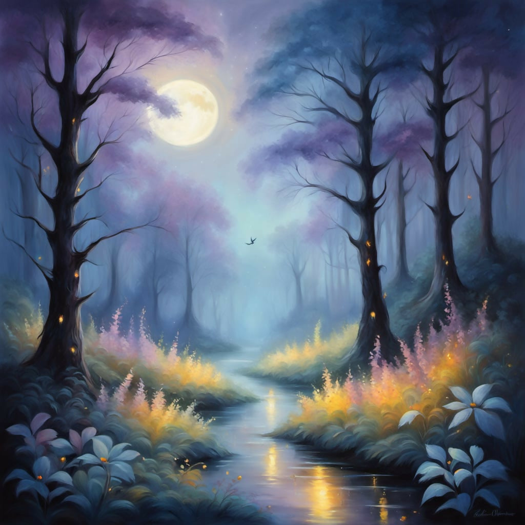 Moonlit Enchanted Forest – Dreamy AI Fantasy Art with Glowing Nature