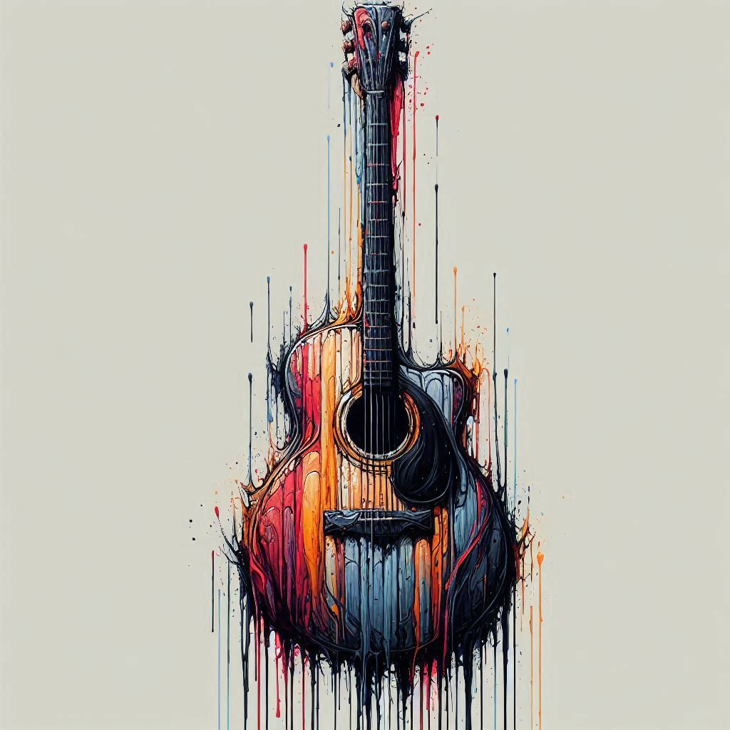 Melodic Drippings: A Colorful Guitar Abstract