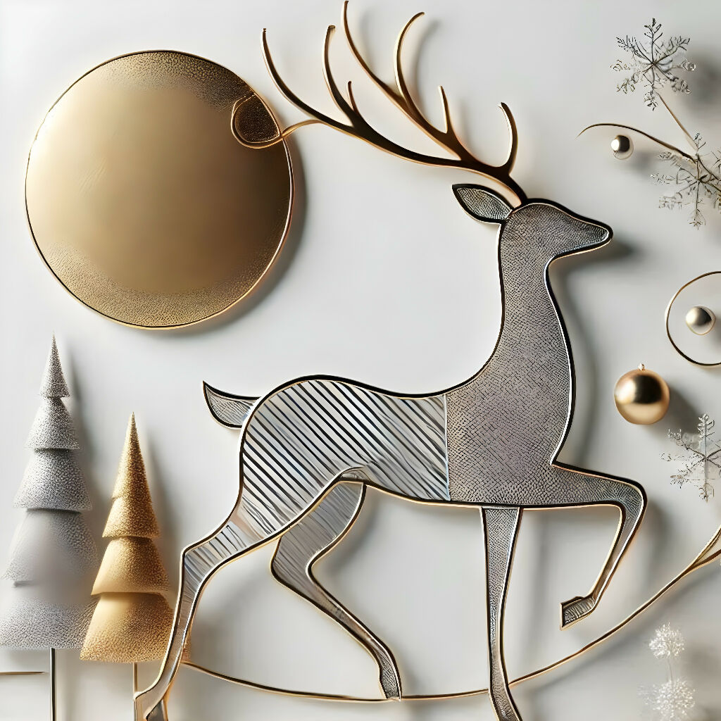 Elegant Golden Reindeer Holiday Digital Artwork, golden reindeer, m...