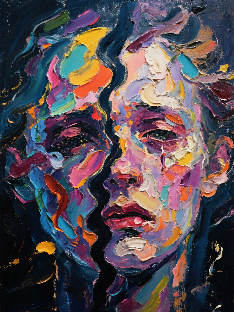 Joy and Pain Abstract Face – Emotional AI Art – Duality Digital Exp...