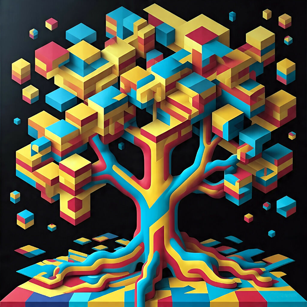 Digital Roots Abstract AI Art – Geometric Tree of Thought | aiartsh...