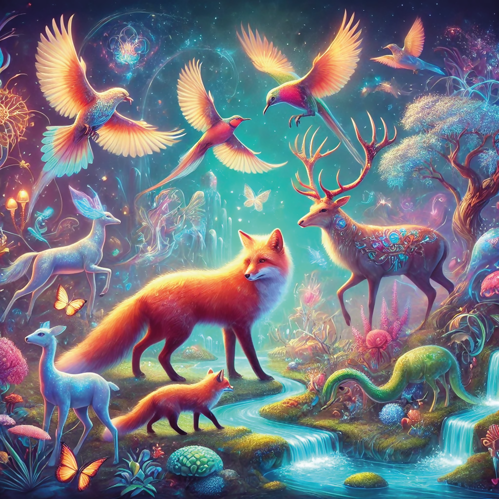 Fantasy World Artwork: Enchanting Animals in a Whimsical Setting