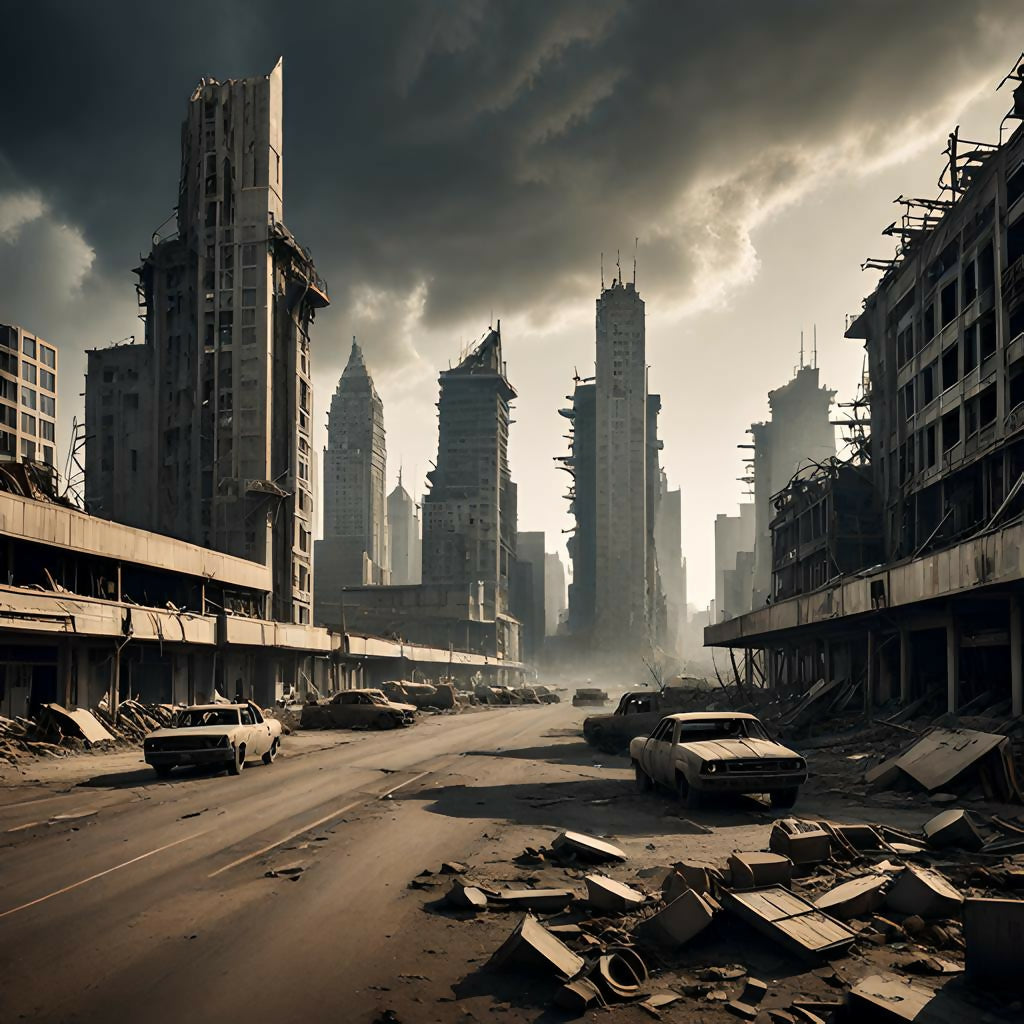Echoes of Collapse – AI Urban Ruins in a Dystopian Future