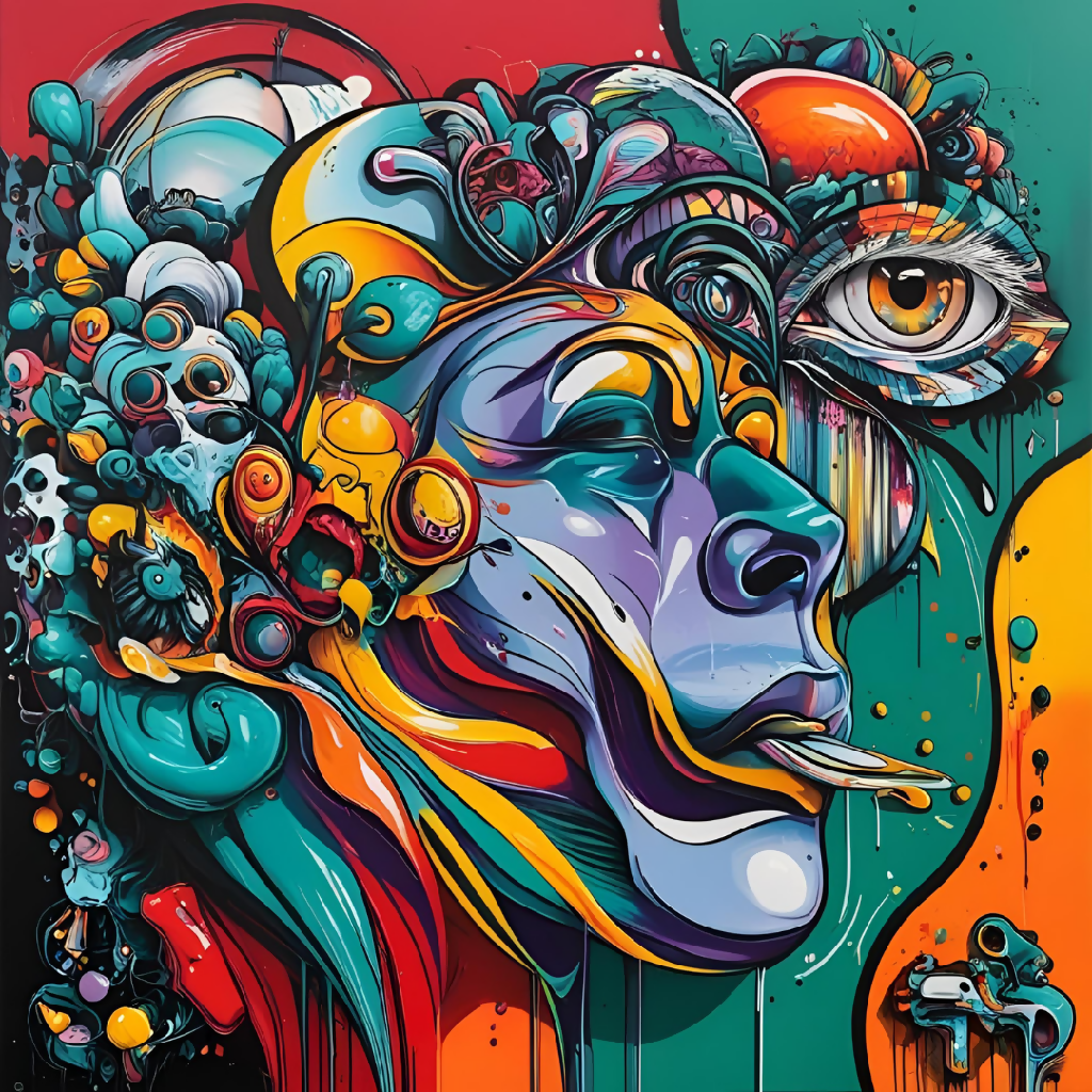 Psychedelic Urban Portrait – Colorful Abstract Street Art with Surr...