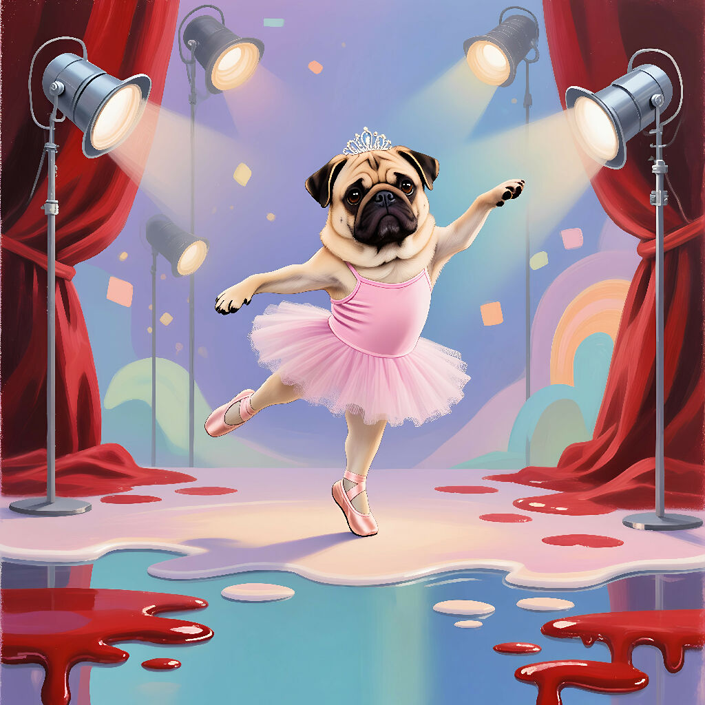 Pug Ballerina on a Melting Stage