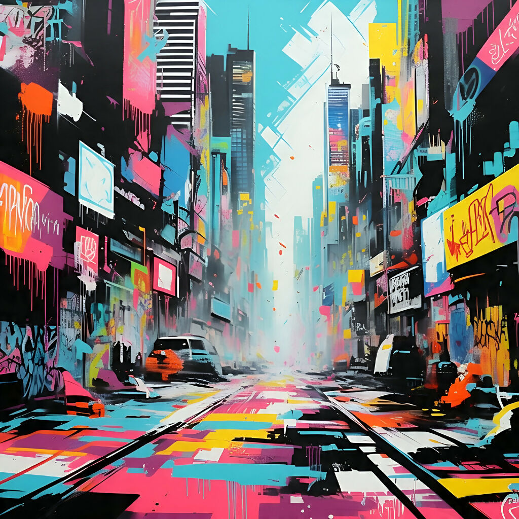 Neon Pulse Street AI Art – Graffiti-Inspired Urban Cityscape