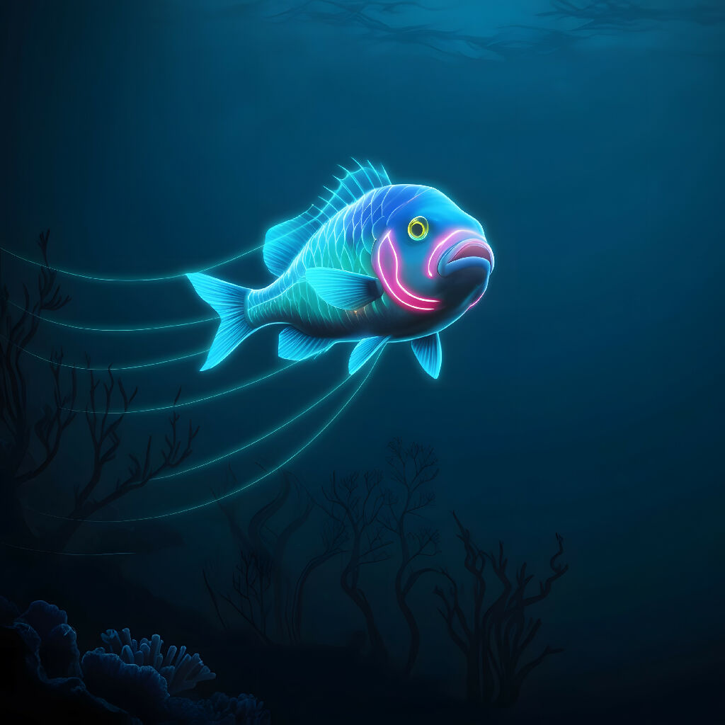 Neon Radiance: A Luminous Fish in the Depths