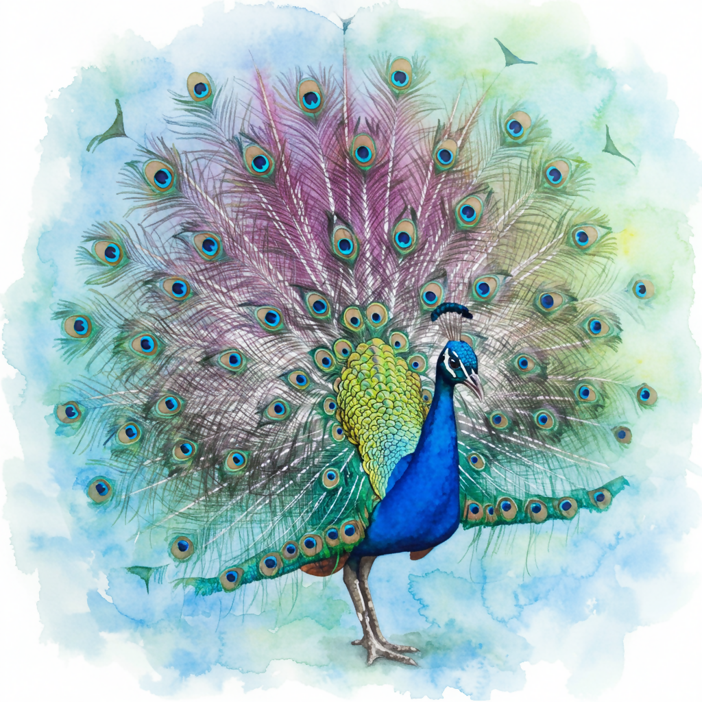 Majestic Splendor: A Vibrant Watercolor Painting of a Peacock
