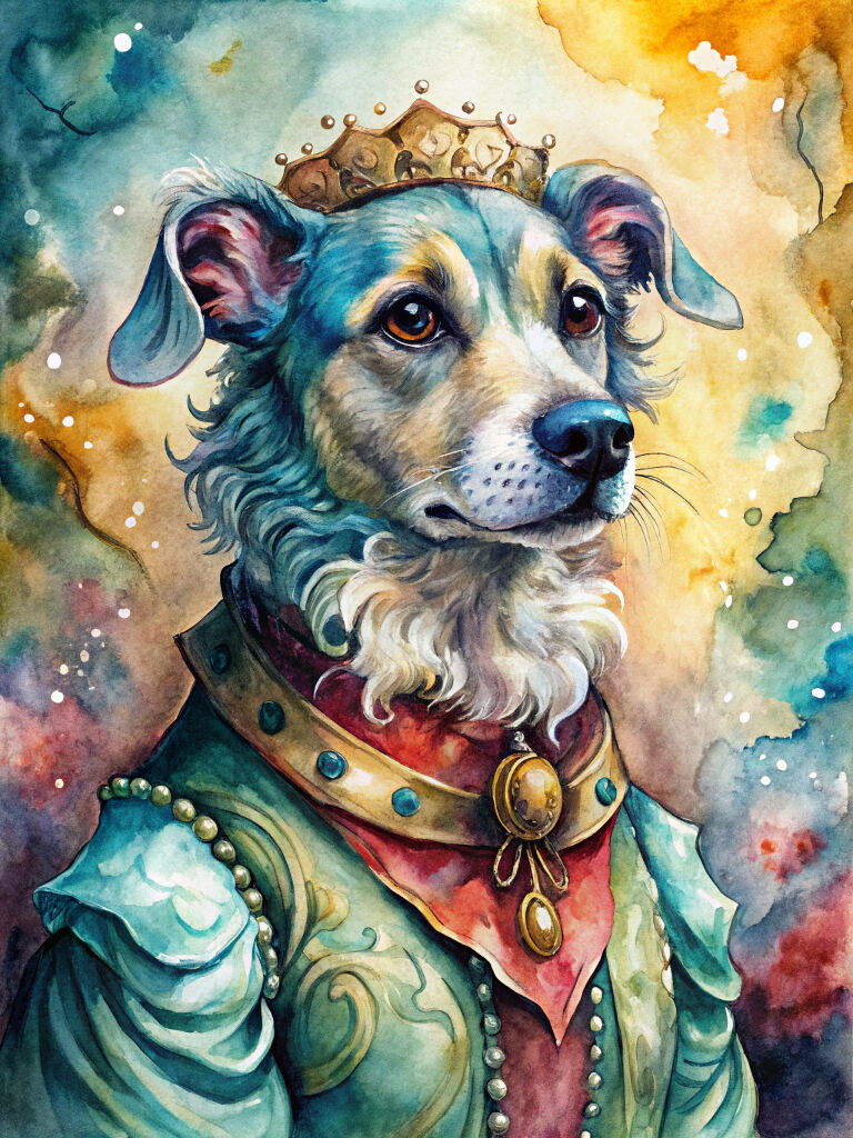 Royal Dog Portrait: Stunning Watercolor Wall Art - Perfect for Home...