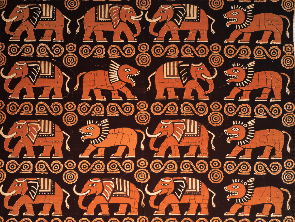 Cracked Earth – Burnt Orange & Brown Batik Fabric with Tribal M...