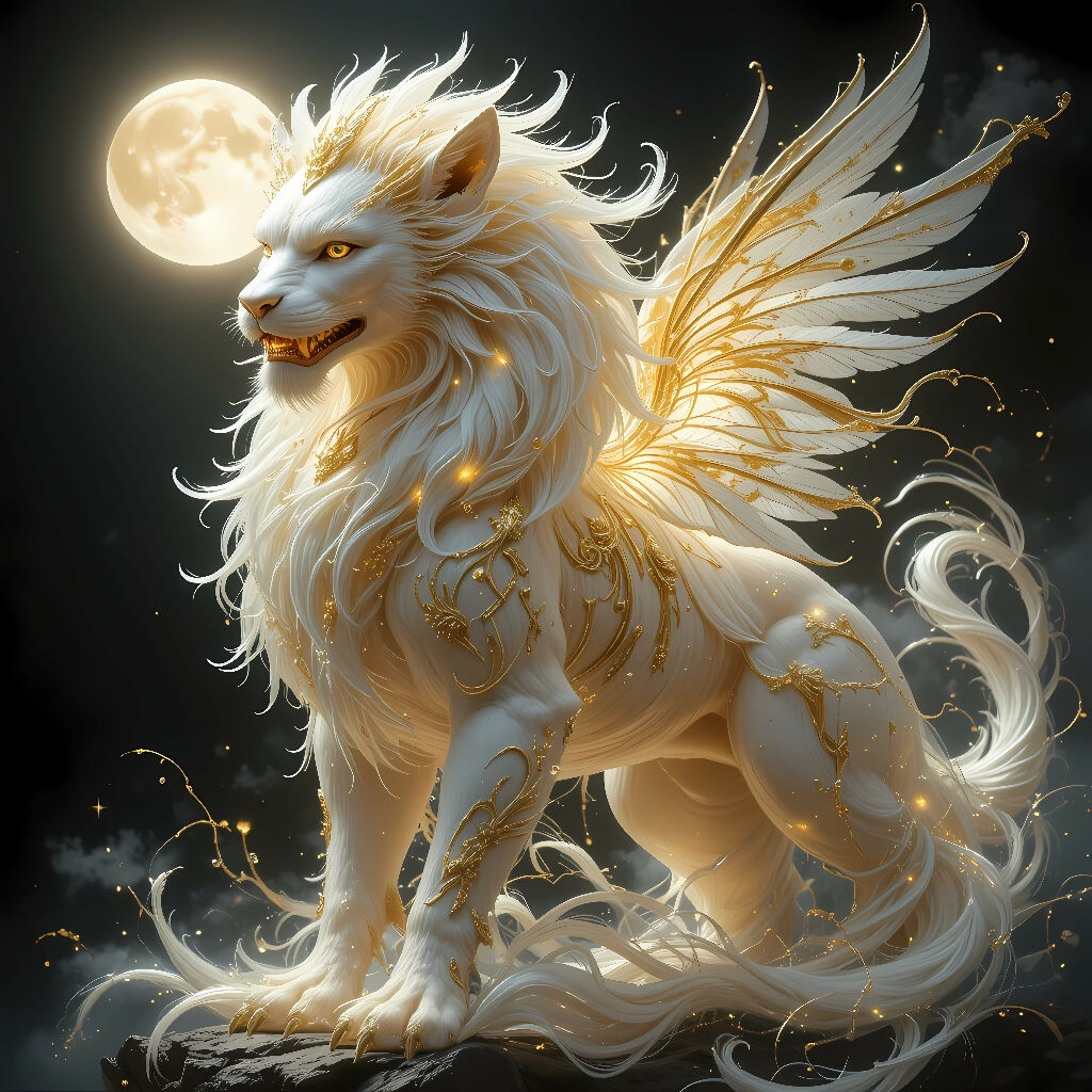 Ai generated art, fantasy art, mythical creature, pixie lion ikigai...