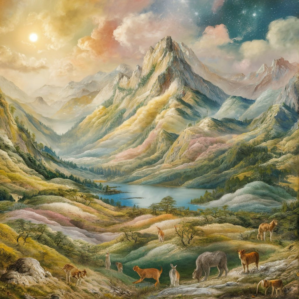 A captivating mountainscape painting evoking a sense of awe and wonder