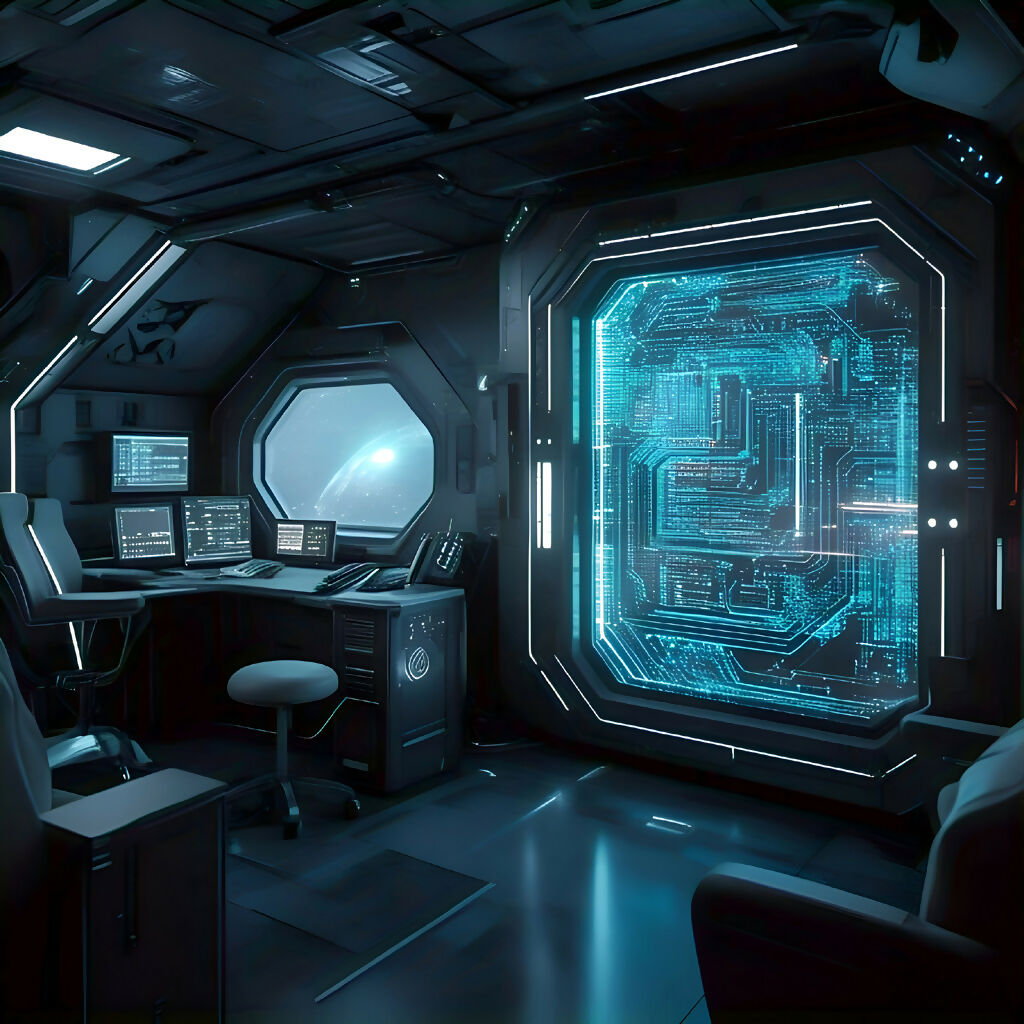 Galactic Command Nexus - Futuristic Space Control Room AI Art | Mod...