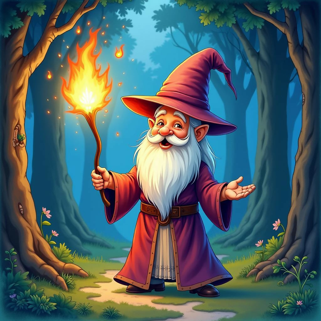 Whimsical Wizard in a Magical Forest - Enchanting Digital Illustration