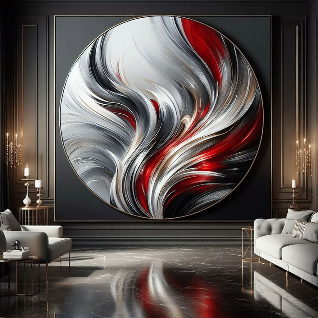 Abstract glamorous painting in silver red and black No. 3