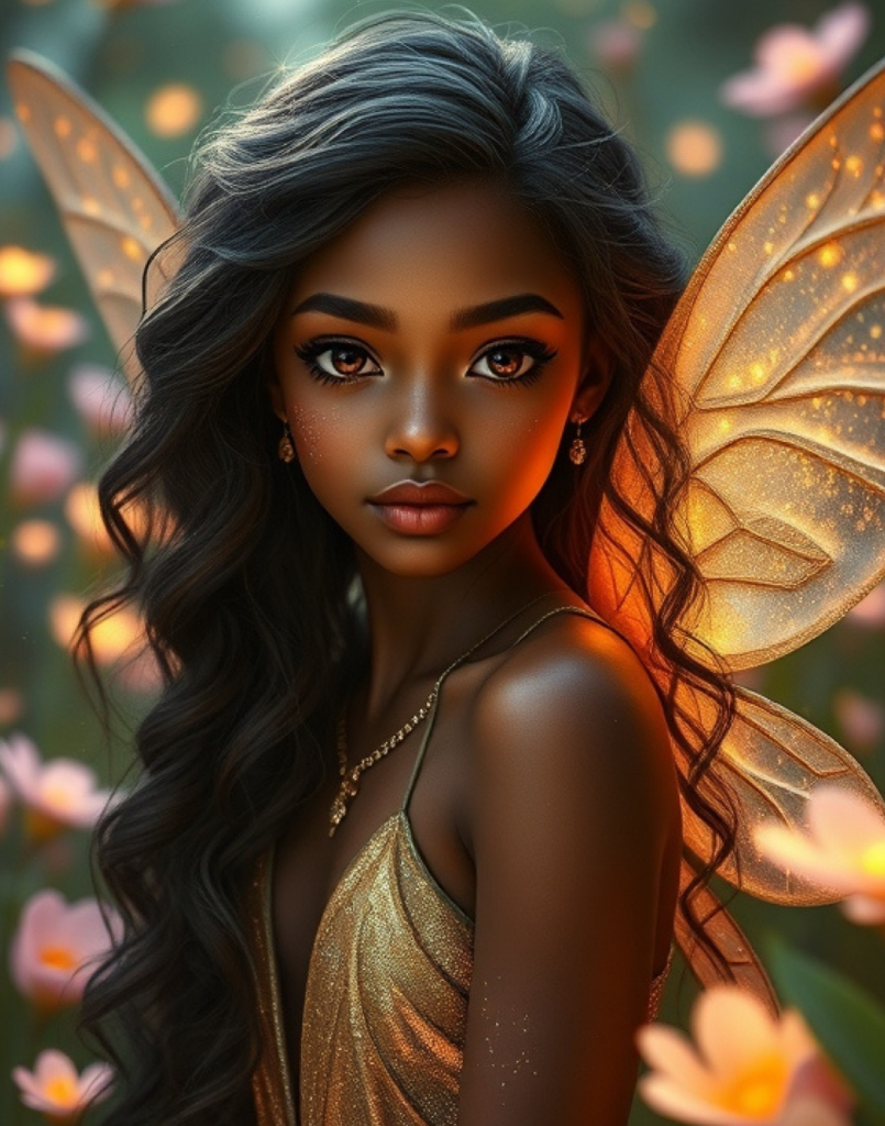 Fairy, teen fairy, darkskin fairy, fantasy fairy, hyperrealistic fa...
