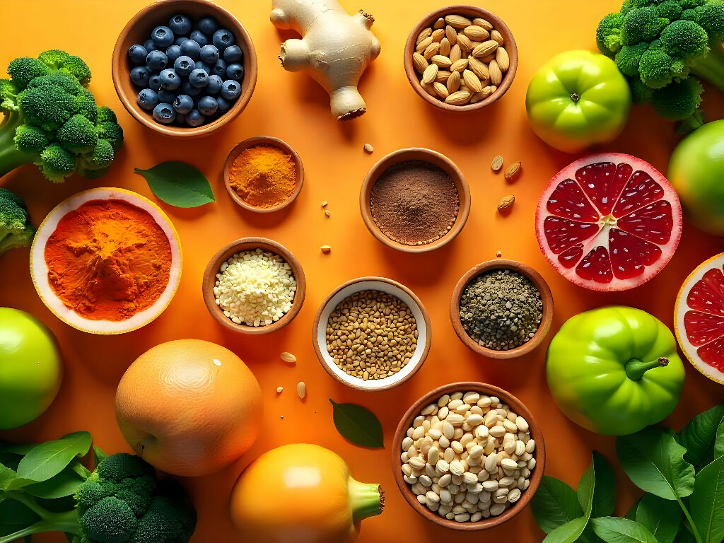 Healthy food, fresh ingredients, nutritious, fruits and vegetables,...