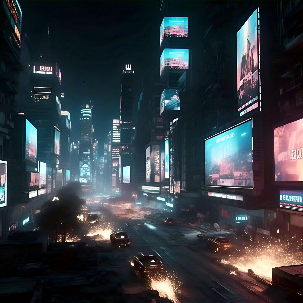 Neon Dreams Cyberpunk Streetscape AI Art – Futuristic Urban Night S...