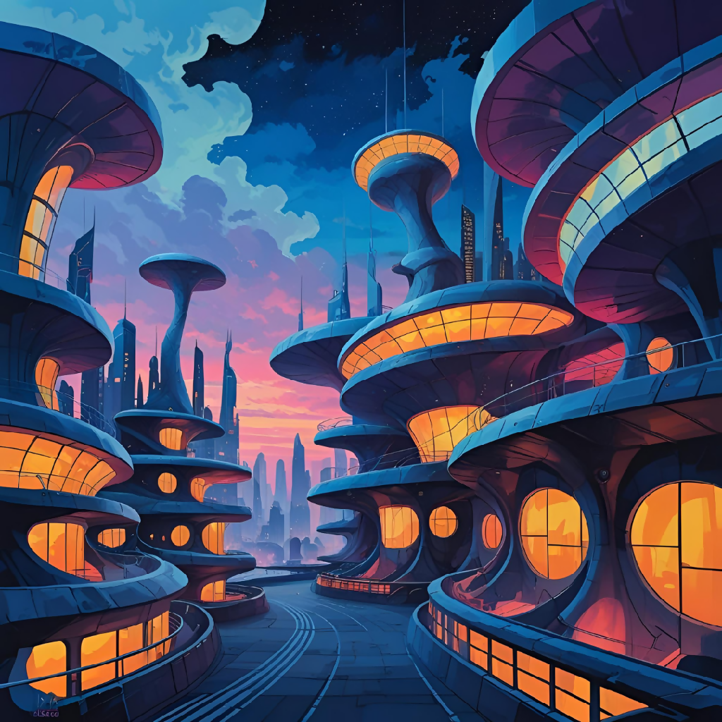 Futuristic Cityscape: Retro-Inspired Metropolis in Neon Light