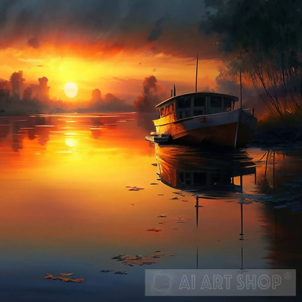 A Beautiful Sunset on the River Painting