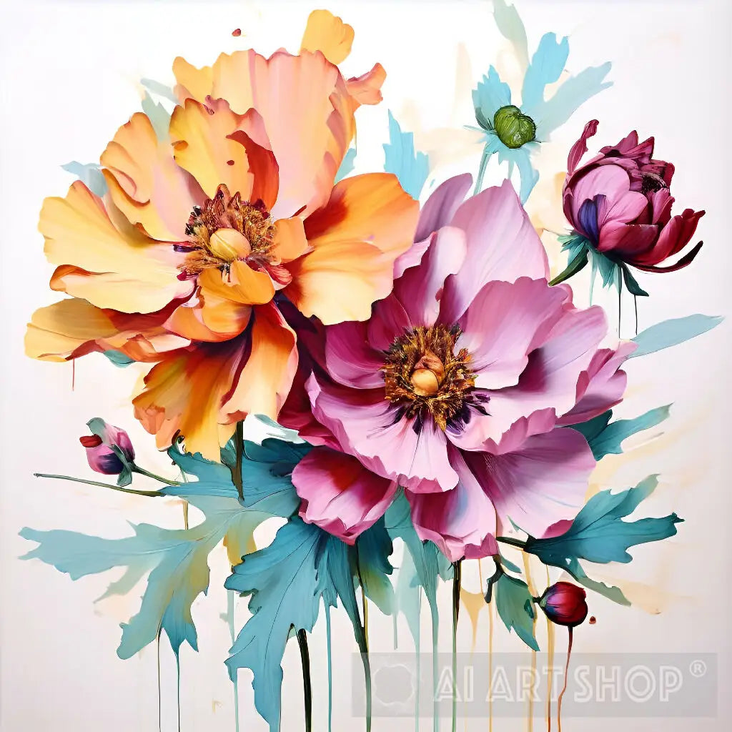 Acrylic Painting of Flowers | Close-Up Floral Artwork for Sale |Det...