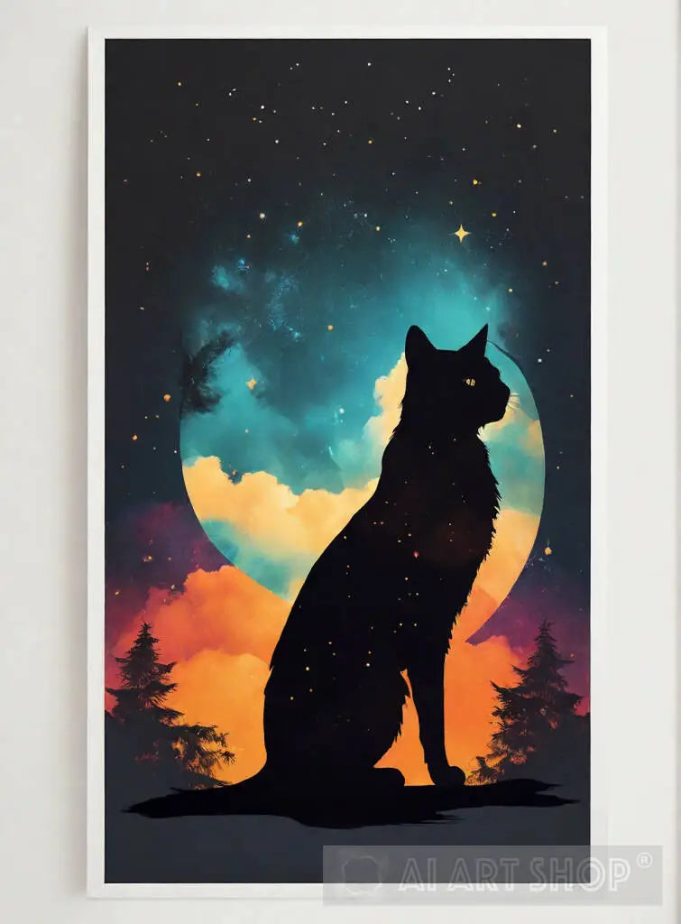 cat , stars , painting