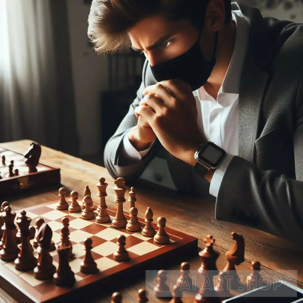 ai art work, a chess player extremely focused on his game