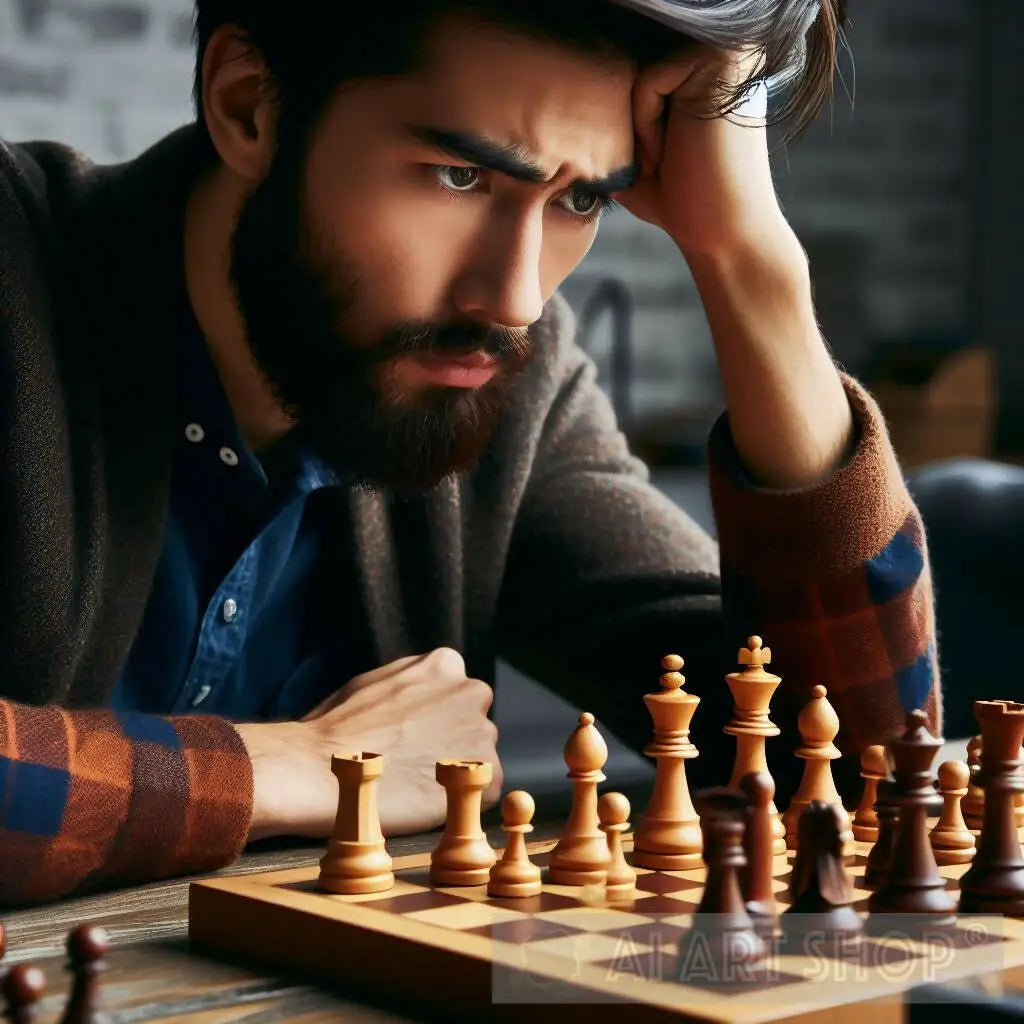 ai art work, a chess player extremely focused on his game