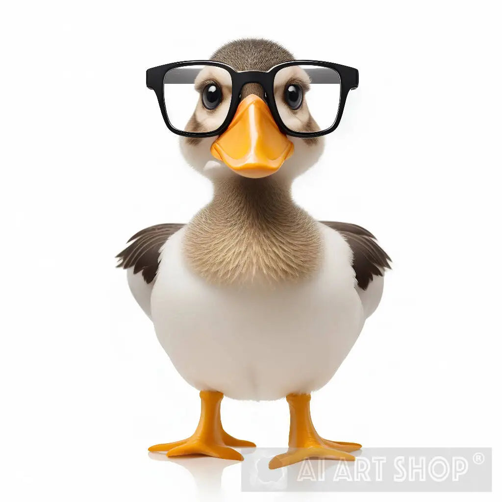 A Duck with small square glasses looking amused full body is isolat...